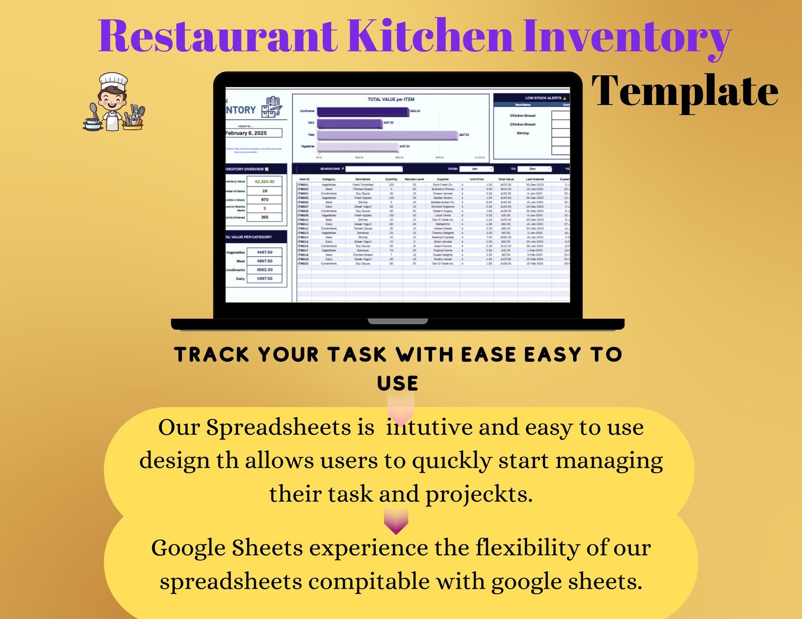 Restaurant Kitchen Inventory Template: Editable Google Sheets (digital ...