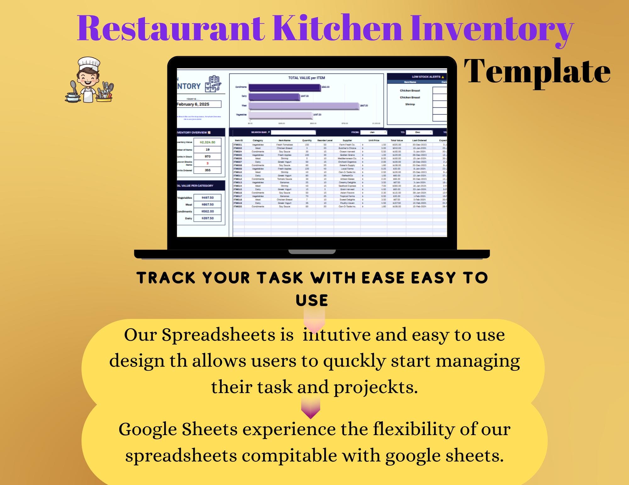 Restaurant Kitchen Inventory Template: Editable Google Sheets (digital ...