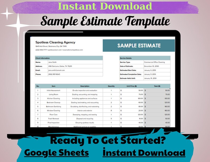 Sample Estimate Template, Digital Download, Editable and Easy to Use ...