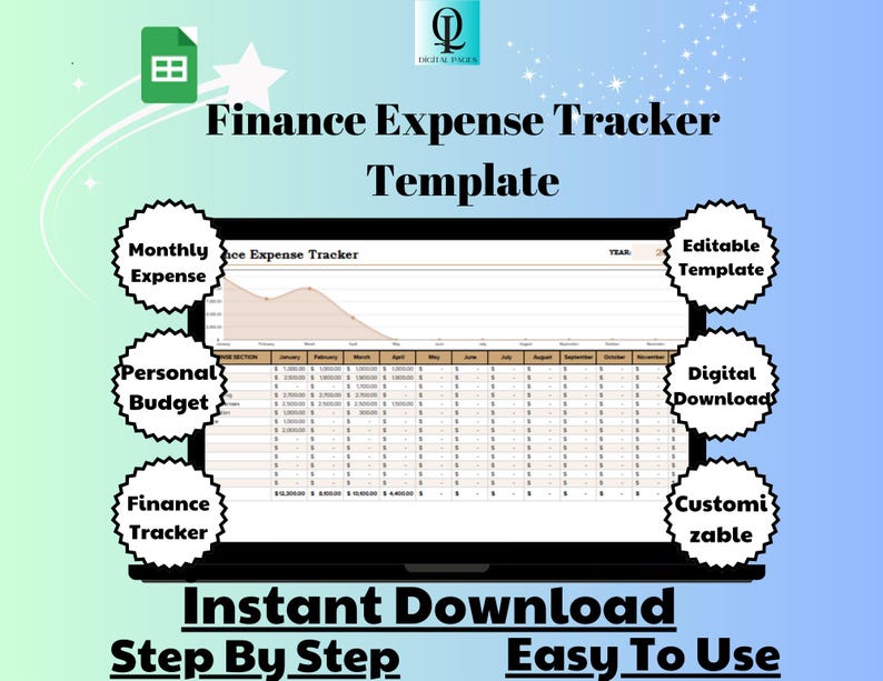 Finance Expense Tracker Template, Editable Google Sheets, Digital ...