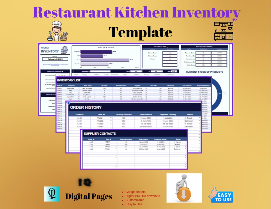 Restaurant Kitchen Inventory Template: Editable Google Sheets (digital ...