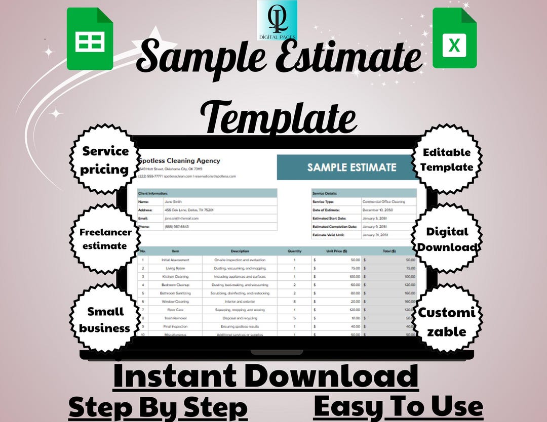Sample Estimate Template, Digital Download, Editable and Easy to Use ...