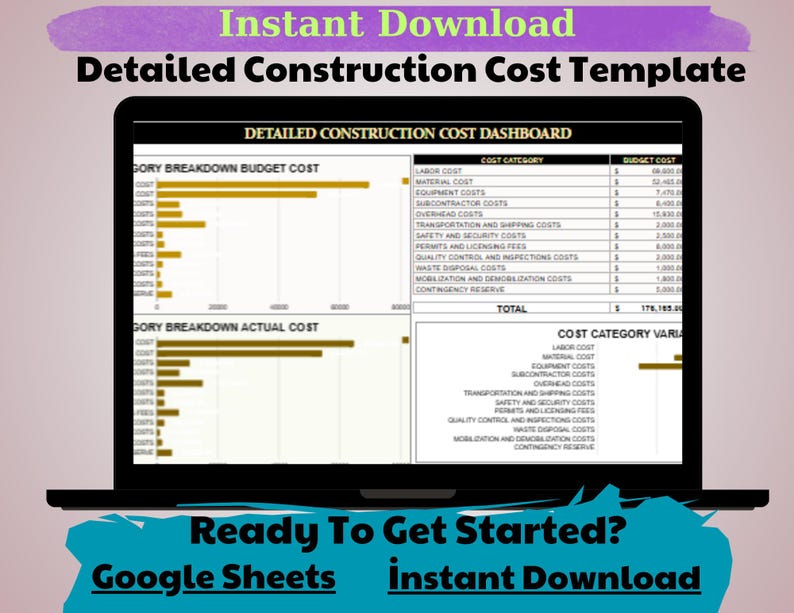 Detailed Construction Cost Template, Editable Google Sheets Budget ...