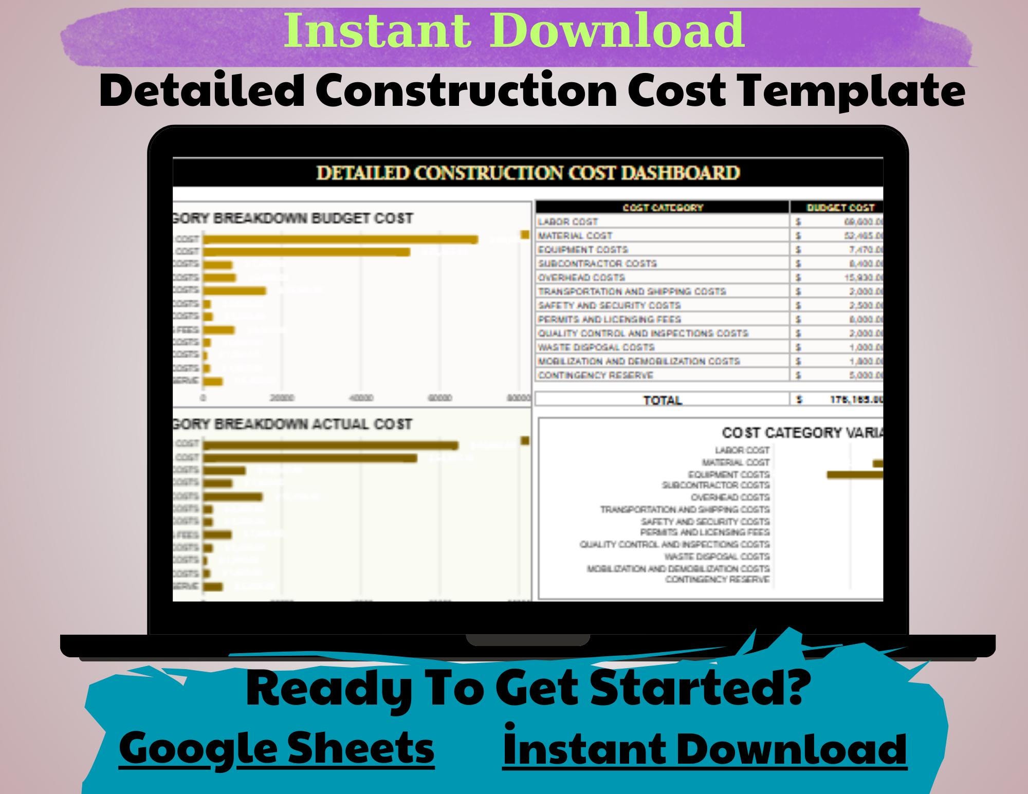 Detailed Construction Cost Template, Editable Google Sheets Budget ...