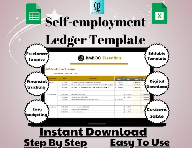 Self-employment Ledger Template, Editable Google Sheets, Digital ...