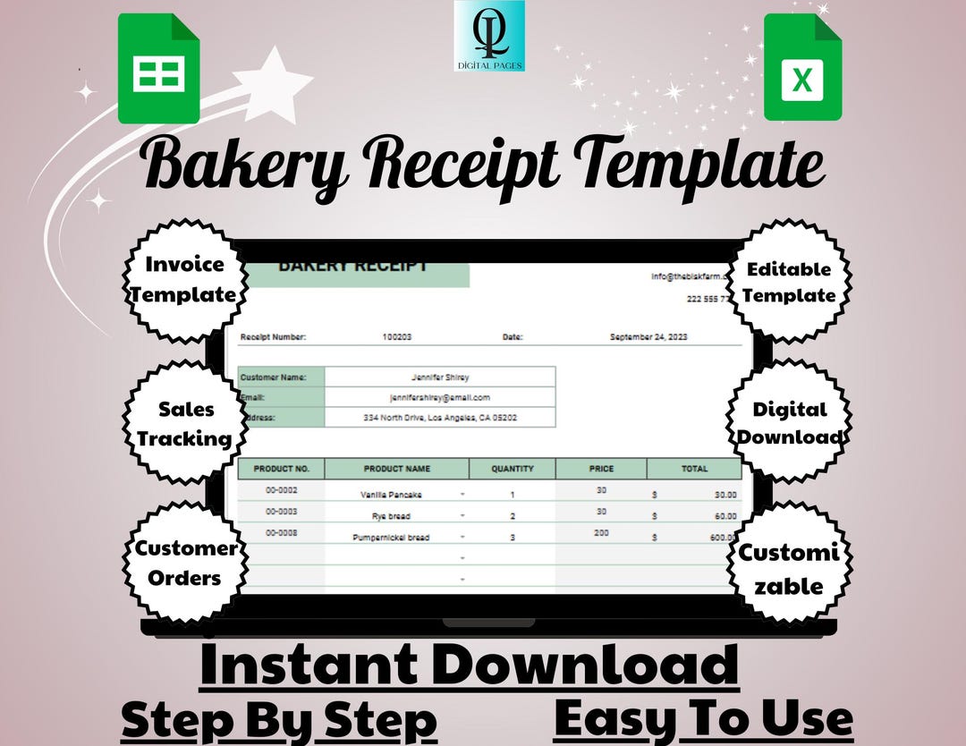 Bakery Receipt Template: Editable Google Sheets (digital Download) - Etsy