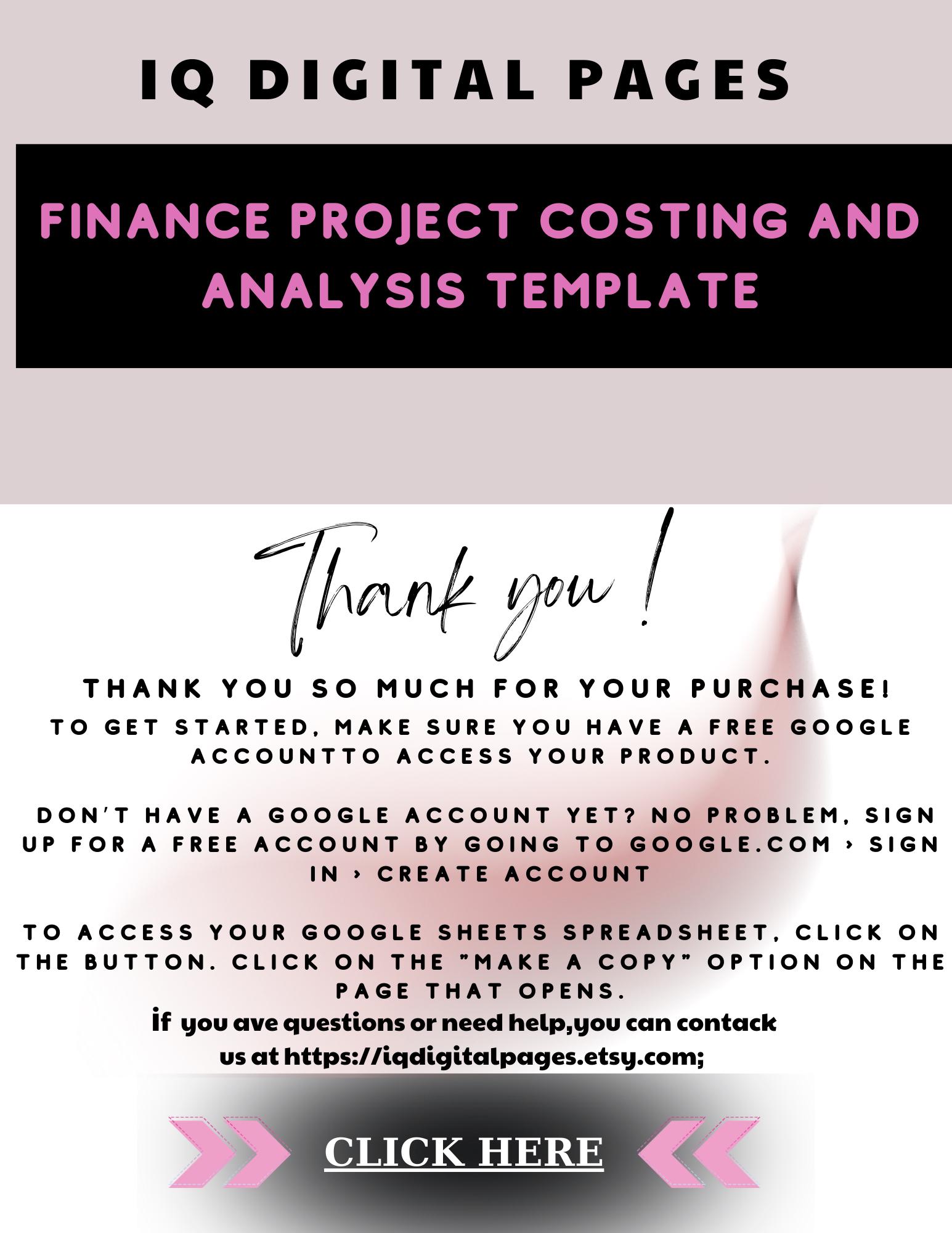 Finance Project Costing and Analysis Template, Editable Google Sheets ...