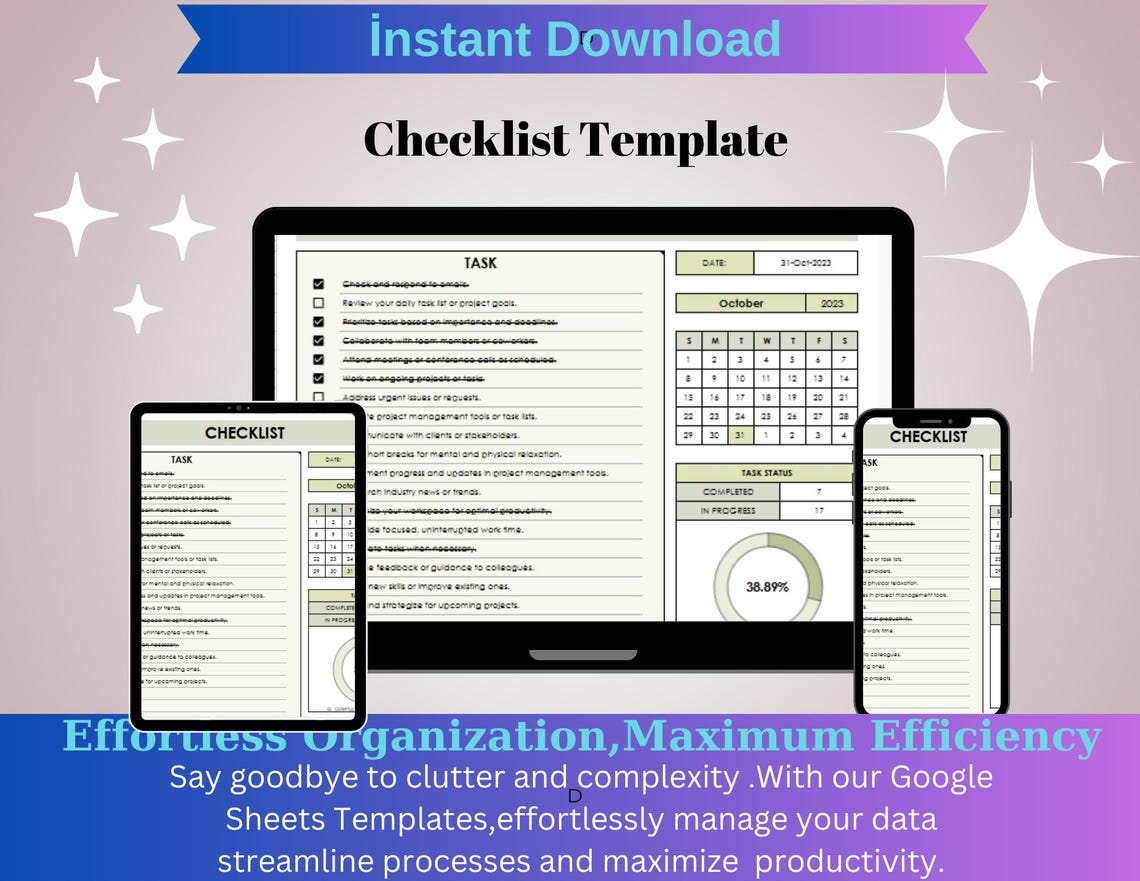 Checklist Template | Google Sheets |organize Tasks&to-dos | Easy to ...