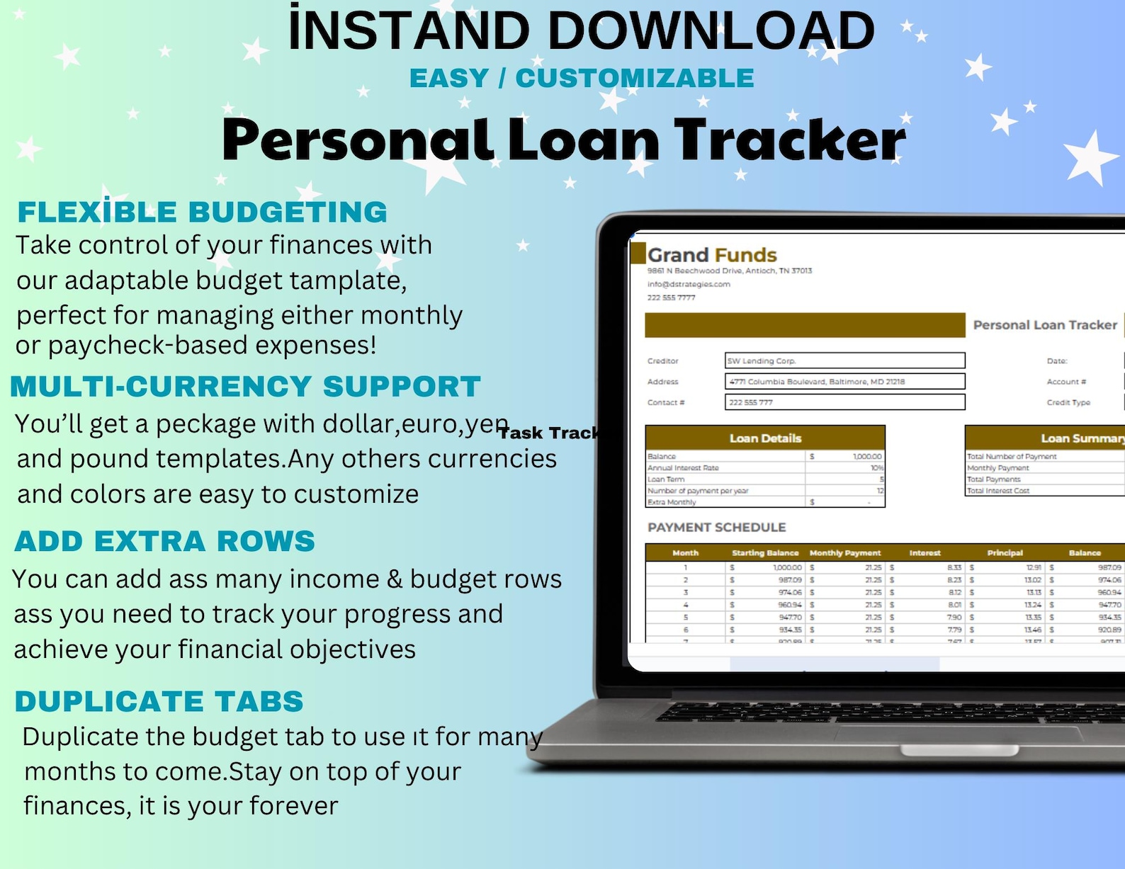 Personal Loan Tracker Template, Editable Google Sheets, Digital ...