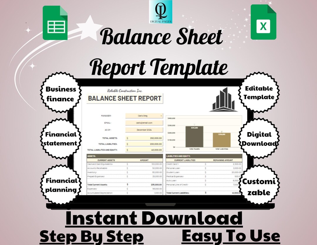 Balance Sheet Report Template, Digital Download, Editable & Easy to Use ...