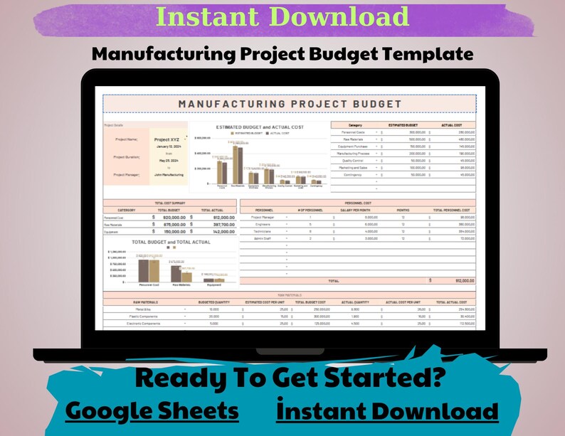 Manufacturing Project Budget Template, Digital Download, Editable ...