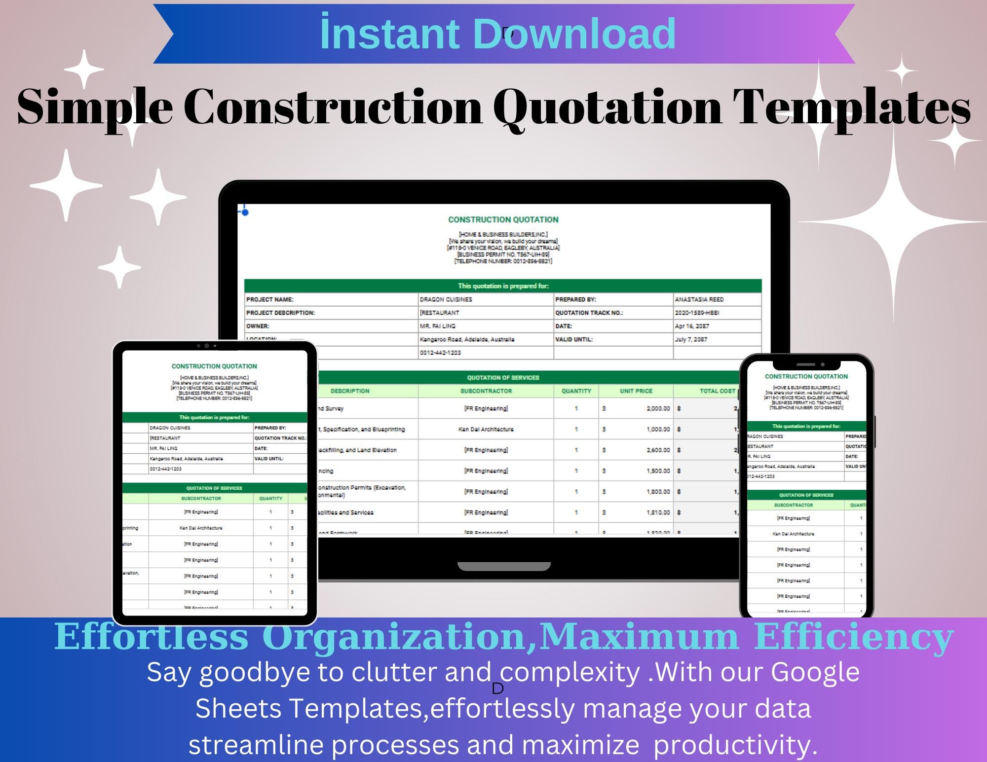 Simple Construction Quotation Templates, Digital Download, Editable ...