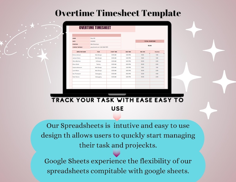 Overtime Timesheet Template, Google Sheets Work Hours Tracker, Employee ...
