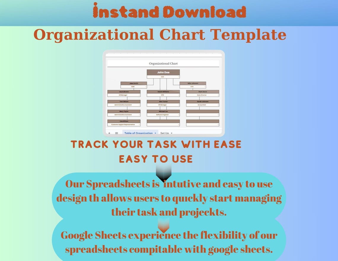 Organizational Chart Template: Google Sheets Company Structure (digital ...