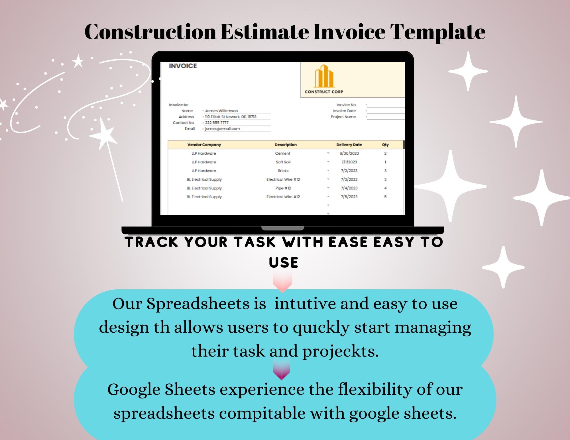Construction Estimate Invoice Template, Digital Download, Editable ...