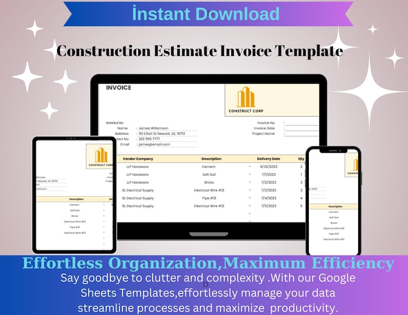 Construction Estimate Invoice Template, Digital Download, Editable ...