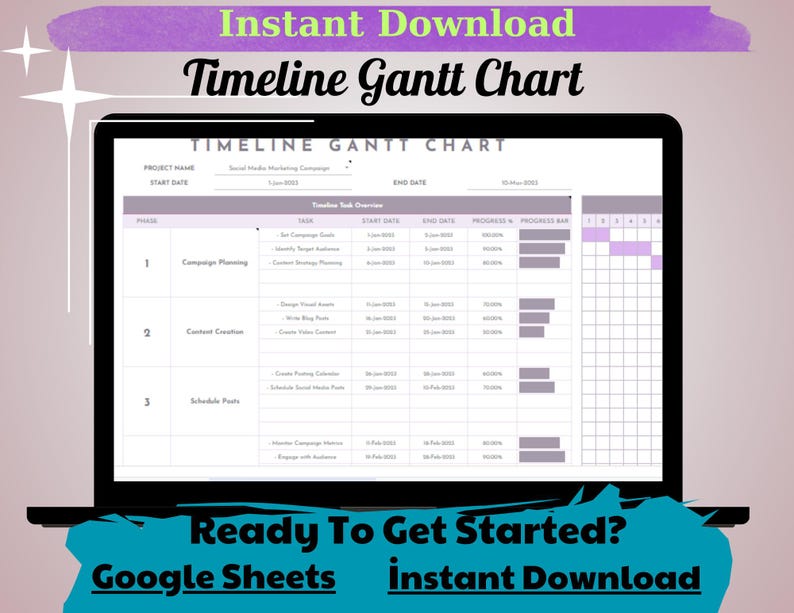 Timeline Gantt Chart Template Project Planning & Scheduling Tool - Etsy