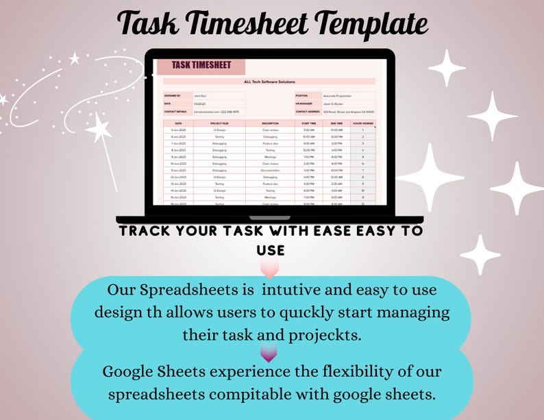 Task Timesheet Template, Digital Download, Editable & Easy to Use ...