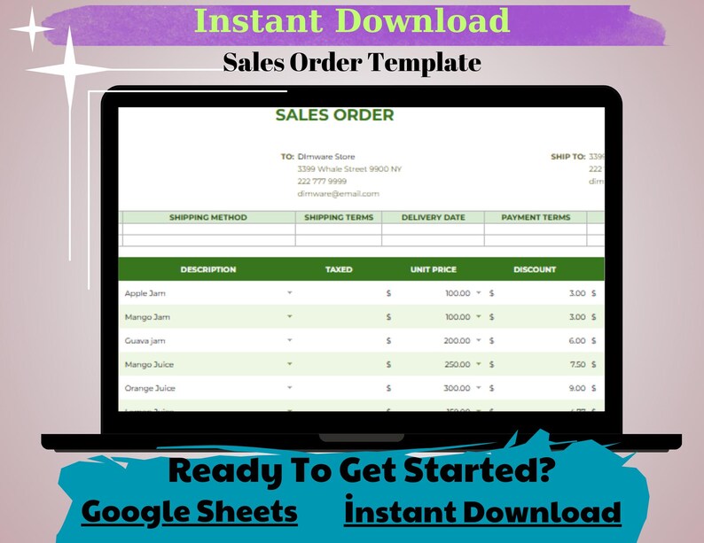 Sales Order Template, Digital Download, Editable Google Sheets, Easy to ...