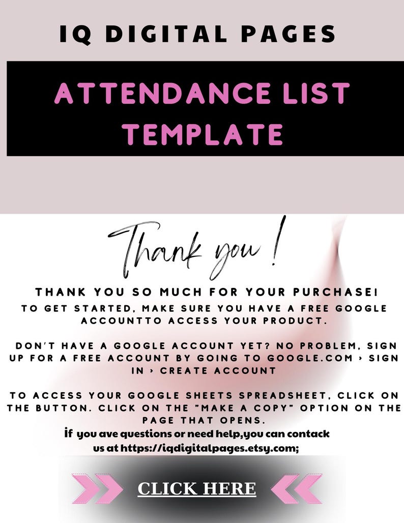 Attendance List Template, Digital Download, Editable & Easy to Use ...