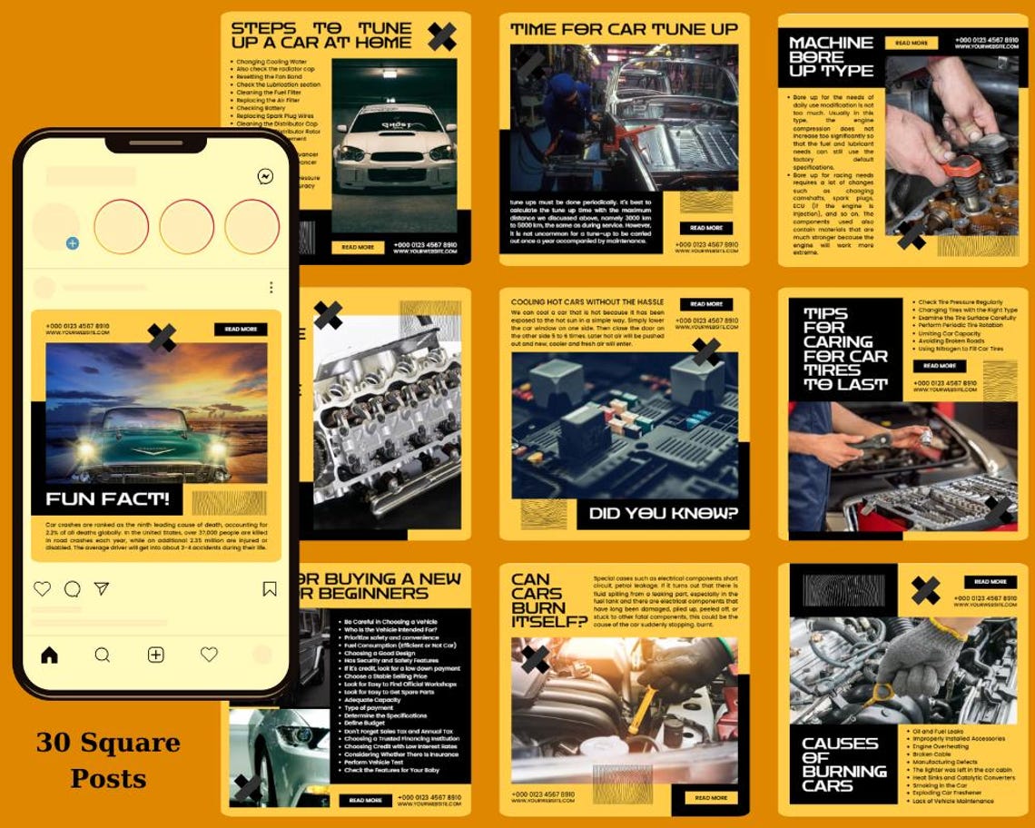 Mechanic Instagram Templates: Auto Repair Canva Social Media (digital ...
