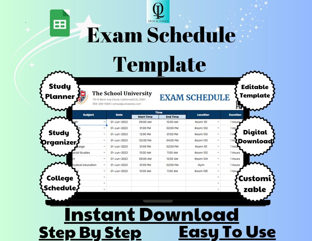 Exam Schedule Template, Editable Google Sheets, Easy to Use Digital ...