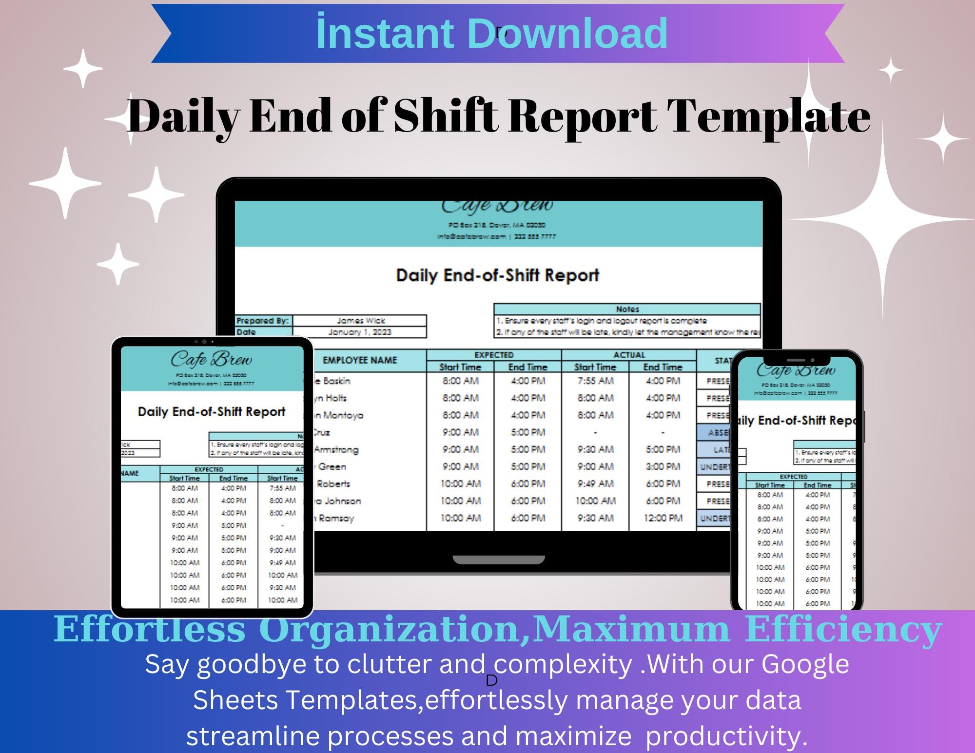 Daily End of Shift Report Template, Editable Google Sheets, Digital Download for Managers and ...