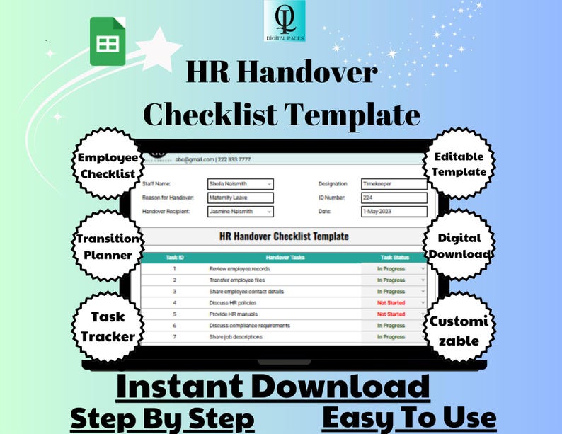 HR Handover Checklist Template, Editable Google Sheets, Digital ...