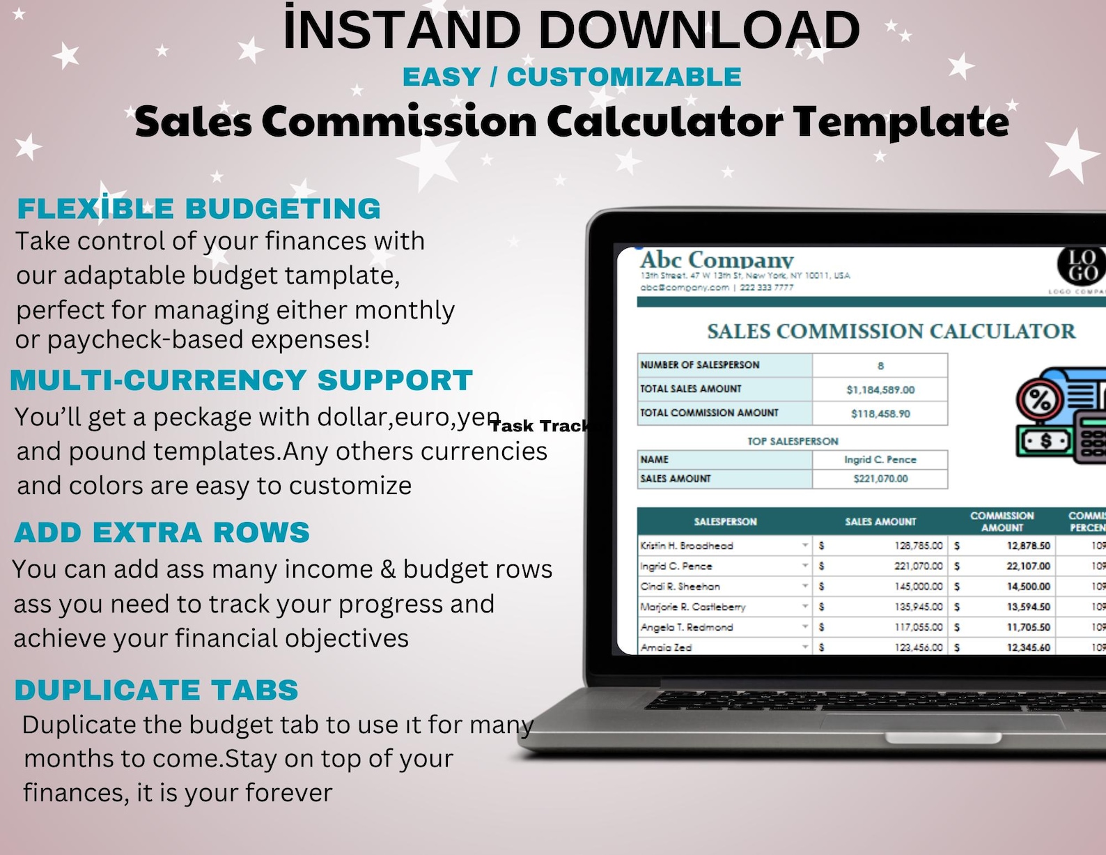 Sales Commission Calculator Template: Editable Google Sheets (digital ...