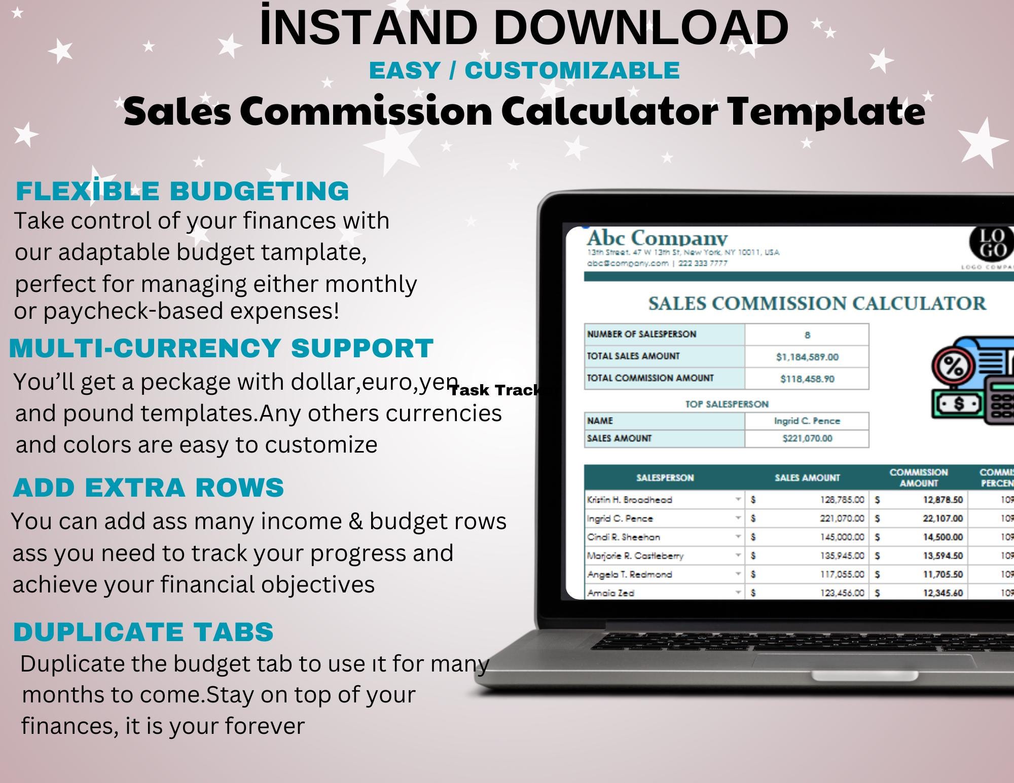 Sales Commission Calculator Template: Editable Google Sheets (digital ...