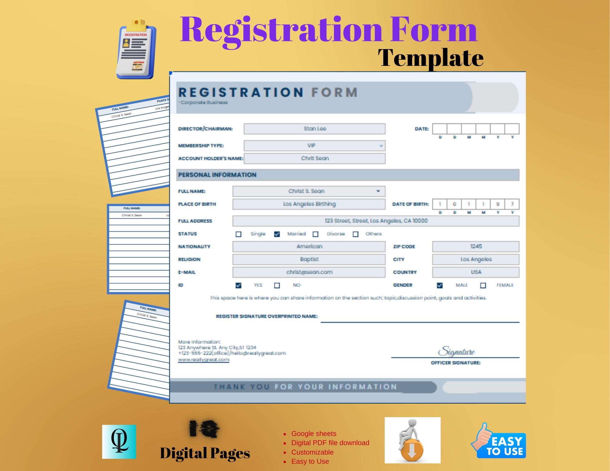 Registration Form Template, Digital Download, Editable & Easy to Use ...