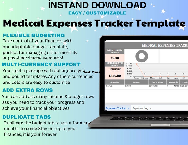 Medical Expenses Tracker Template, Editable Google Sheets, Digital ...