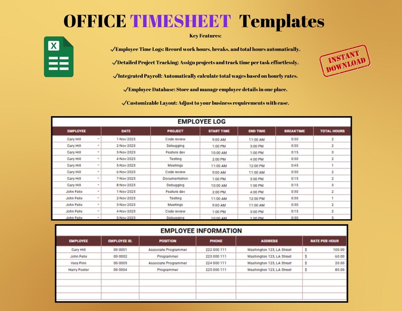 Office Timesheet Templategoogle Sheetstrack Work Hours&attendanceeasy ...
