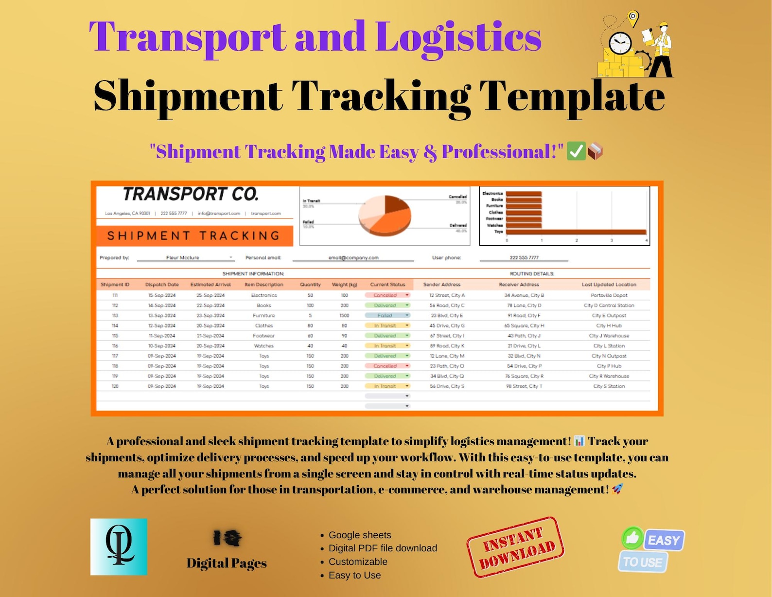 Transport and Logistics Shipment Tracking Spreadsheet Template ...