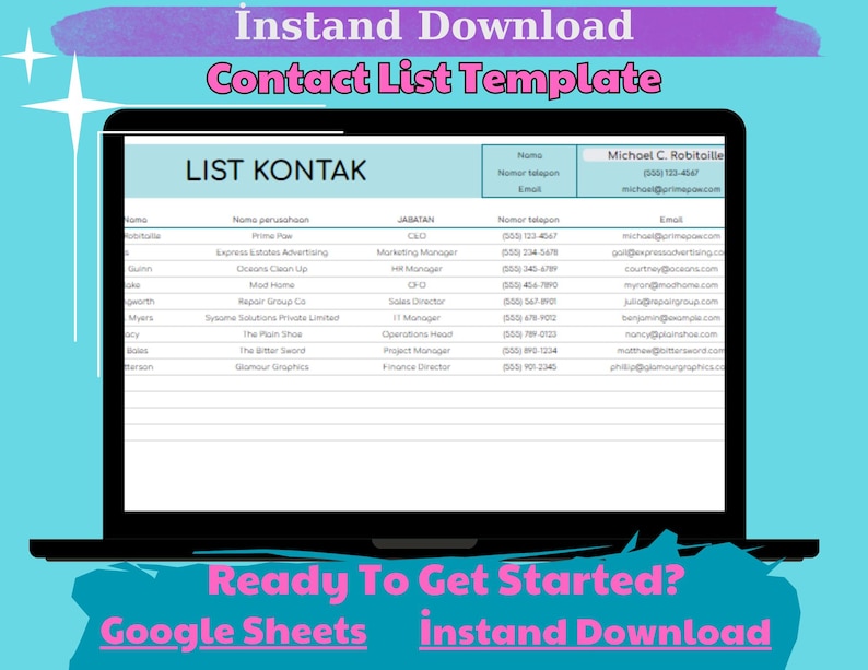 Contact List Template | Google Sheets| Easy to Use & Customize|manage ...