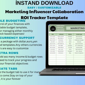 Influencer ROI Tracker Template: Editable Google Sheets (digital ...