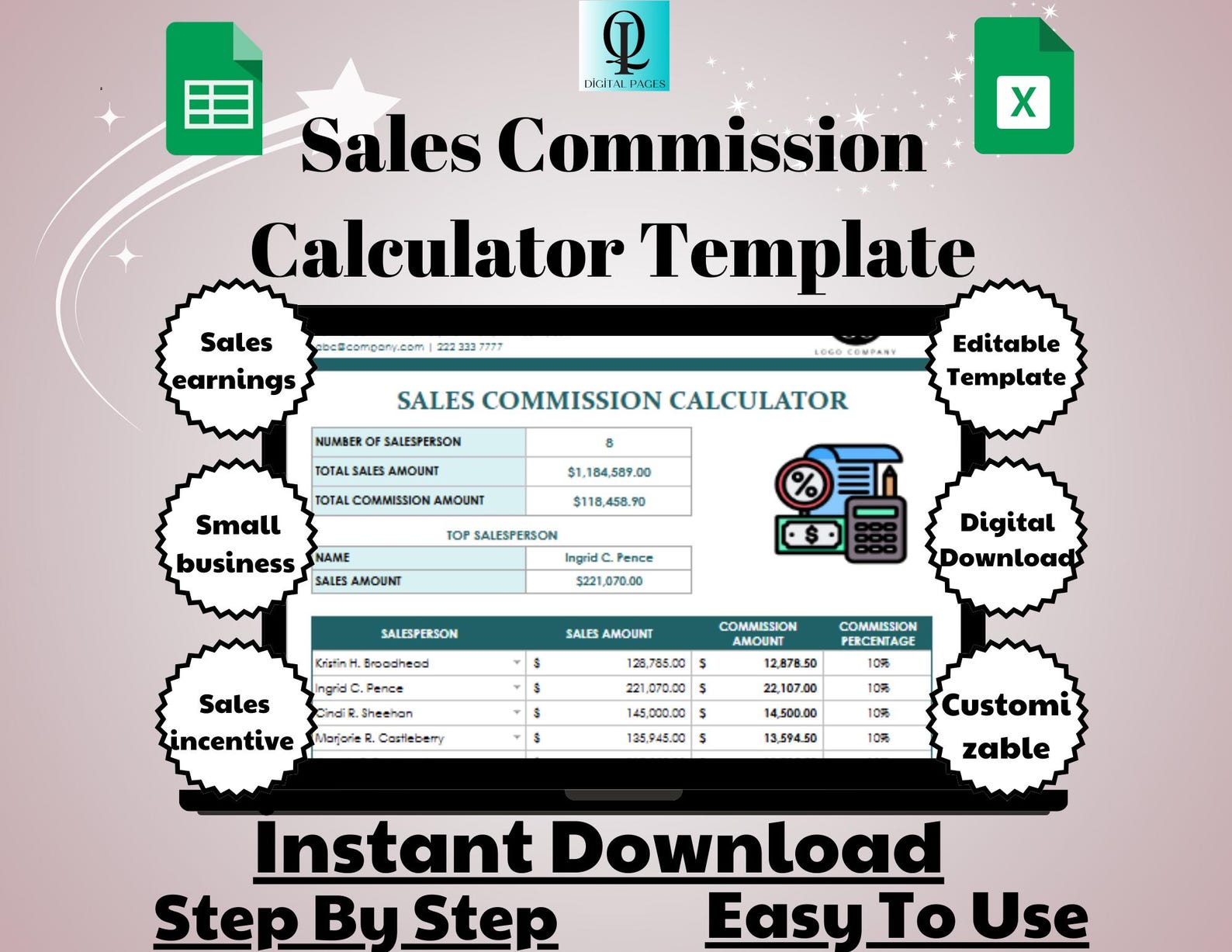 Sales Commission Calculator Template: Editable Google Sheets (digital ...