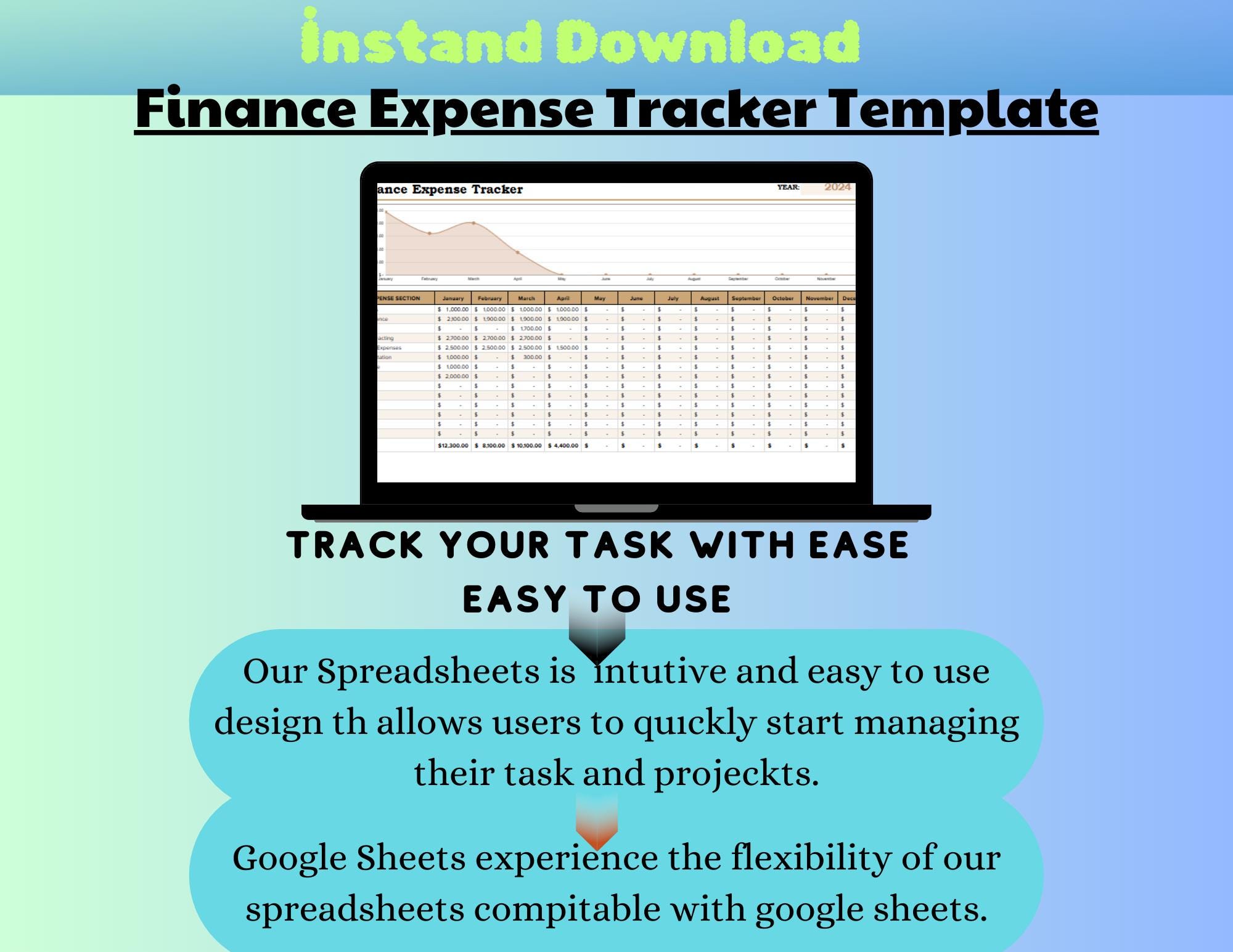 Finance Expense Tracker Template, Editable Google Sheets, Digital ...