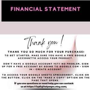 Financial Statement Template, Editable Google Sheets, Digital Download ...