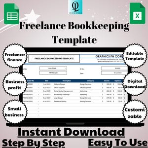 Freelance Bookkeeping Template, Editable Excel & Google Sheets, Income and Expense Tracker, Self ...