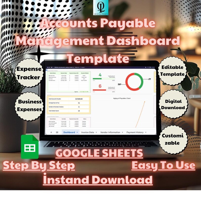 Accounts Payable Management Dashboard Template, Editable Google Sheets ...
