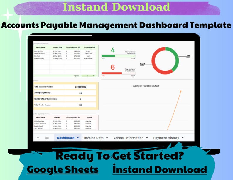 Accounts Payable Management Dashboard Template, Editable Google Sheets ...