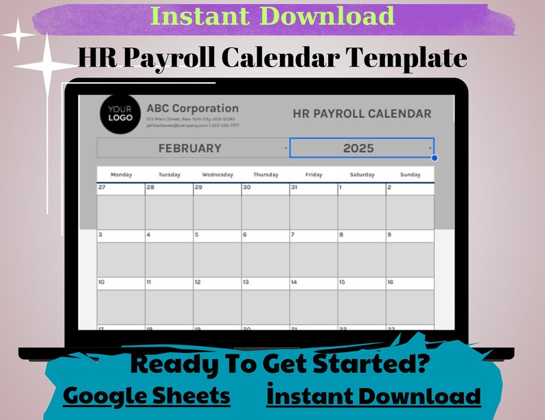 HR Payroll Calendar Template, Digital Download, Editable & Easy to Use ...