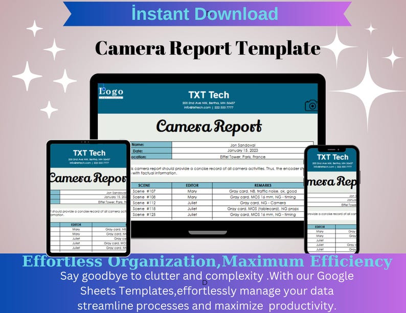 Camera Report Template, Editable Google Sheets, Digital Download for ...