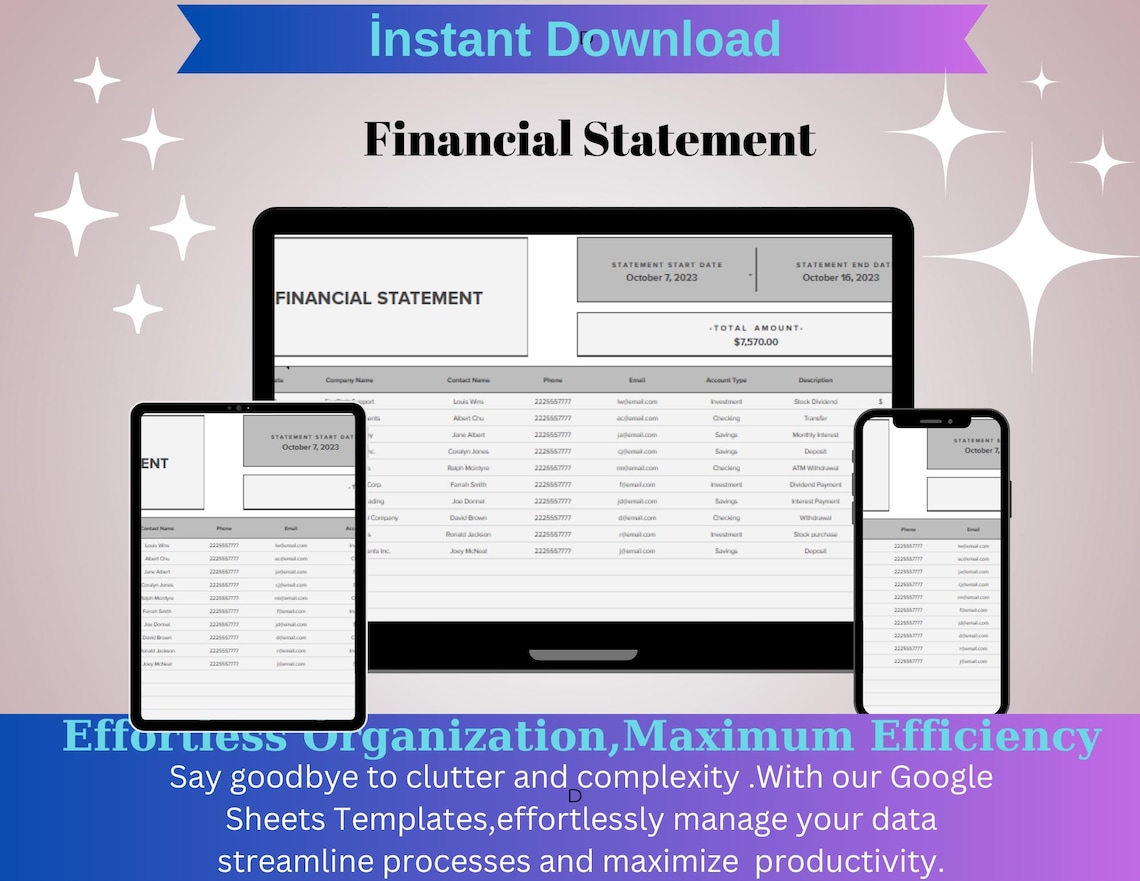 Financial Statement Template, Editable Google Sheets, Digital Download ...