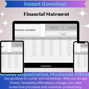 Financial Statement Template, Editable Google Sheets, Digital Download ...