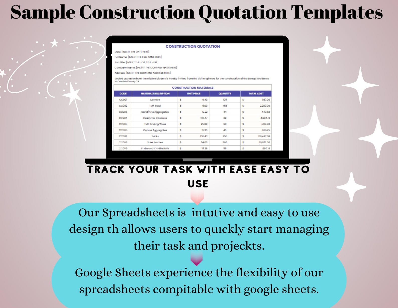 Sample Construction Quotation Templates, Digital Download, Editable ...