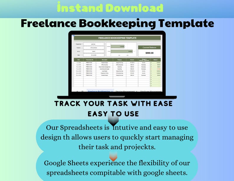 Freelance Bookkeeping Template,editable Google Sheets,digital Download ...