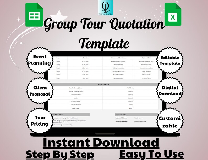 Group Tour Quotation Template: Editable Google Sheets (digital Download ...