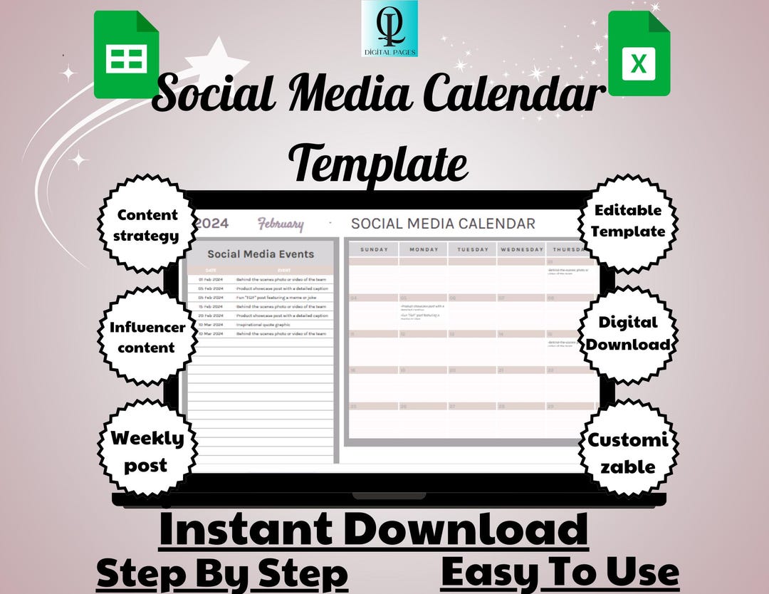 Social Media Calendar Template, Editable Google Sheets, Digital ...